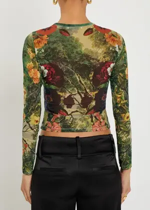Alice + Olivia Floral-print Mesh Top