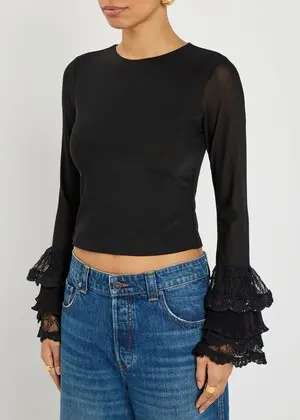 Alice + Olivia Delaina Ruffled Mesh Top