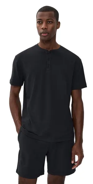 Lunya Slumberknit Henley Tee - Immersed Black