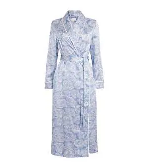 Derek Rose Silk Floral Robe - Blue