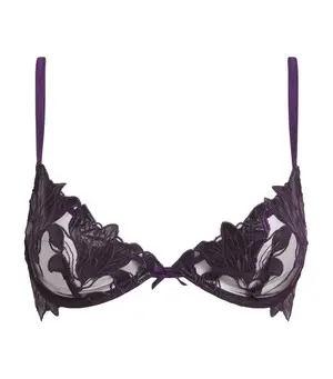 Fleur Du Mal Embroidered Lily Plunge Demi Bra - Purple