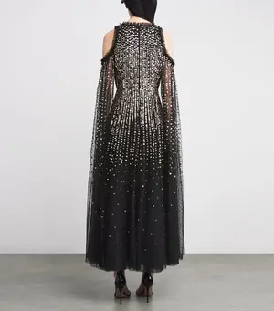 NEEDLE & THREAD Sequin Cape-detail Maxi Dress - Grey