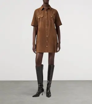 ALLSAINTS Suede Rock Mini Shirt Dress - Brown