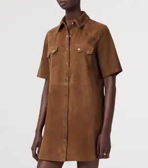 ALLSAINTS Suede Rock Mini Shirt Dress - Brown