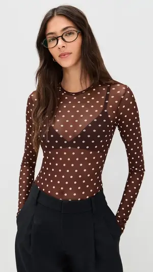 LE BOP Hannah Thong Bodysuit - Chocolate Polka Dot
