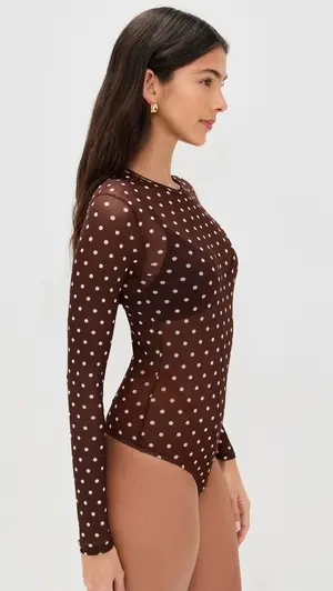 LE BOP Hannah Thong Bodysuit - Chocolate Polka Dot