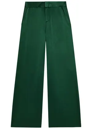 Alice + Olivia Nessi Wide-leg Satin Trousers - Dark Green