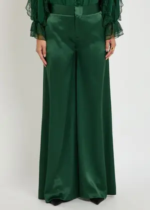 Alice + Olivia Nessi Wide-leg Satin Trousers - Dark Green