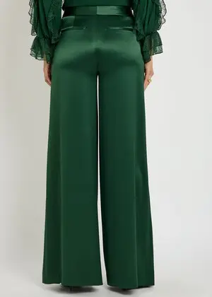 Alice + Olivia Nessi Wide-leg Satin Trousers - Dark Green