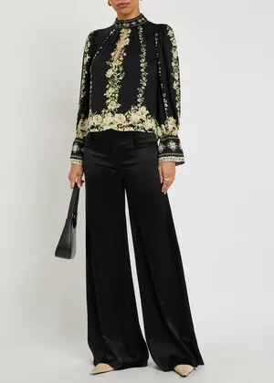 Alice + Olivia Floral-print Satin Blouse