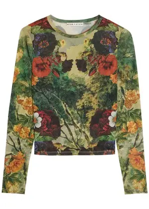 Alice + Olivia Floral-print Mesh Top - Multicoloured