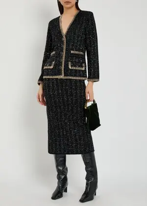 Veronica Beard Sequin-embellished Knit Midi Skirt