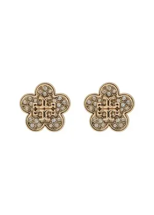 Tory Burch Kira Floral Pavé Stud Earrings - Gold