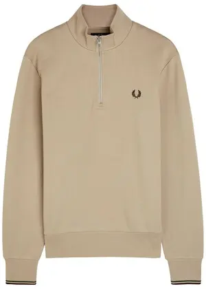 Fred Perry Half-zip Cotton Sweatshirt With Embroidered Logo - Ecru