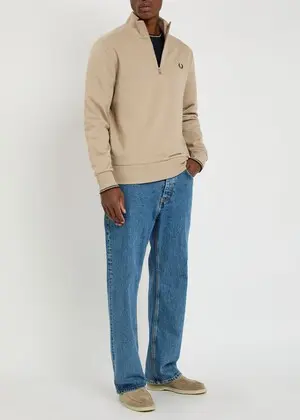 Fred Perry Half-zip Cotton Sweatshirt With Embroidered Logo - Ecru