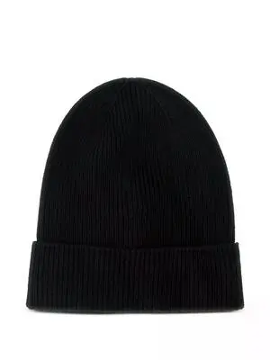 Moncler Ribbed Wool Beanie With Logo Patch - Black