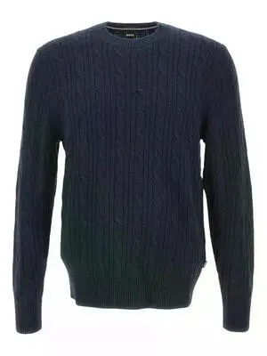 BOSS Cable Knit Crew Neck Sweater - Blue