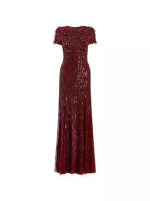 Jenny Packham Eliza Beaded Maxi Dress Red