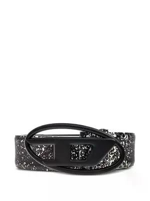 DIESEL Oval Logo Speckled Leather Belt - Black