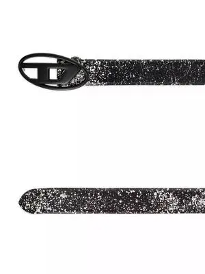 DIESEL® Oval Logo Speckled Leather Belt - Black