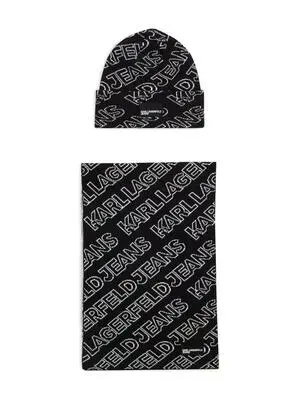 Karl Lagerfeld Monogram Scarf Set - Black