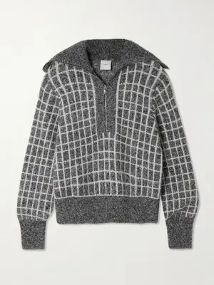 Varley Furley Checked Cotton-blend Bouclé Half-zip Sweater - Gray