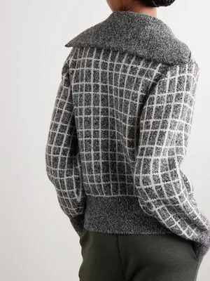Varley Furley Checked Cotton-blend Bouclé Half-zip Sweater - Gray