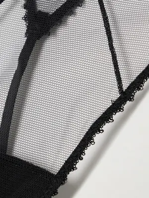 Kiki De Montparnasse Perle Embroidered Mesh Thong - Black