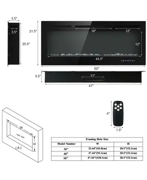SUGIFT 50 Inch Recessed Electric Insert Wall Mounted Fireplace With Adjustable Brightness