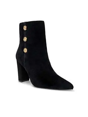 L'Agence Theodora Suede Booties With Block Heel And Lion Head Buttons