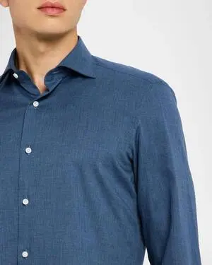 SARTORIO Apos;s Melange Cotton Button-down Shirt - Blu