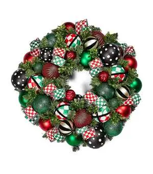 MACKENZIE-CHILDS Check It Out Illuminated Wreath - Green