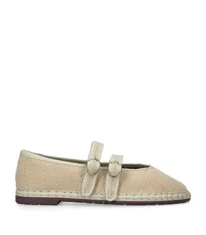 FLABELUS Linen-blend Claire Mary Janes - Beige
