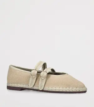 FLABELUS Linen-blend Claire Mary Janes - Beige