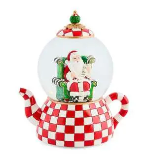 MACKENZIE-CHILDS Check It Out Teapot Snowglobe - Red