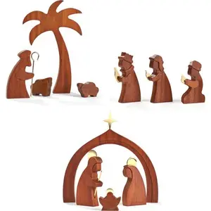 NAMBE 11-piece Wood Nativity Set - Brown