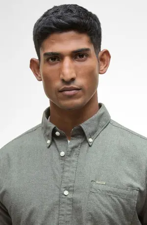 Barbour Huntly Mini Houndstooth Check Cotton Button-down Shirt - Olive