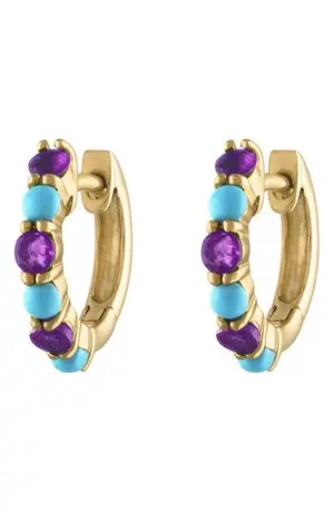 EDEN PRESLEY Semiprecious Stone Huggie Hoop Earrings - Green/yellow Gold