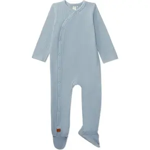 MINIMOI Ribbed Cotton Side Snap Footie - Blue Frost