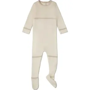 MINIMOI Baby Gold Lurex Trimmed Ribbed Cotton Footie - Winter White