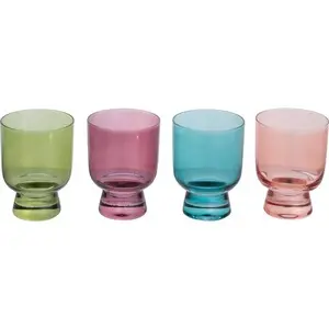 STORIED HOME Hand Blown Footed Drinking Glasses, 6 Ounces - Green