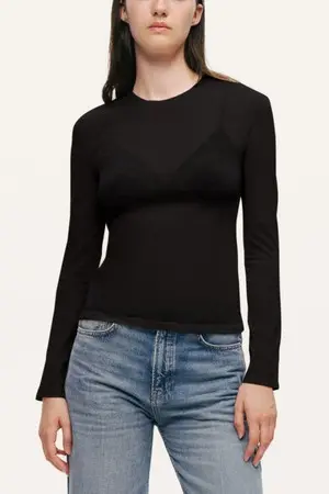 NOCTURNE Sheer Crew-neck Mesh Top