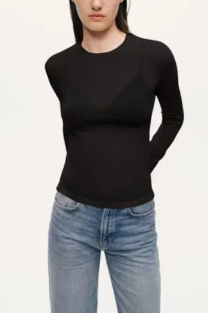 NOCTURNE Sheer Crew-neck Mesh Top