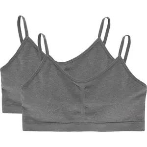 MEMOI 2 Pair Pack Gathered Front Cup Training Bra - Light Gray Heather