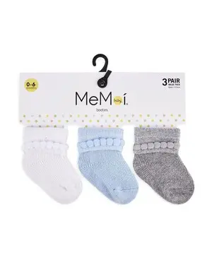 MEMOI Baby Bootie Socks 3-pack - White Blue Gray Heather