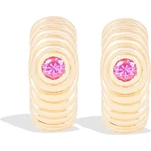 CAMPBELL + CHARLOTTE Revel Ribbed Huggie Earrings - Pink Sapphire- Gold
