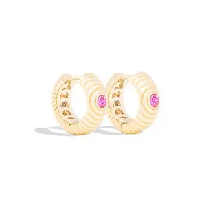 CAMPBELL + CHARLOTTE Revel Ribbed Huggie Earrings - Pink Sapphire- Gold