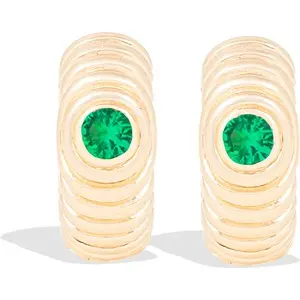 CAMPBELL + CHARLOTTE Revel Ribbed Huggie Earrings - Tsavorite- Gold