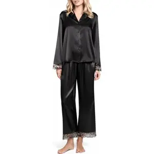 IN BLOOM BY JONQUIL Aviva Lace Trim Satin Cropped Pajamas - Black
