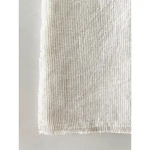 Anaya So Soft Linen Fringe Napkins - Beige Pinstripe
